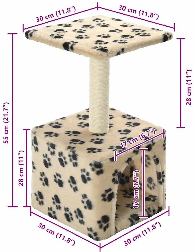 Škrabadlo pro kočky sisalové sloupky 55 cm béžové s potiskem 170540