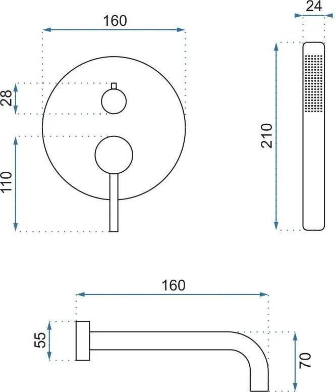 Rea Lungo, podomítková vanová baterie + Box, zlatá matná, REA-B7503