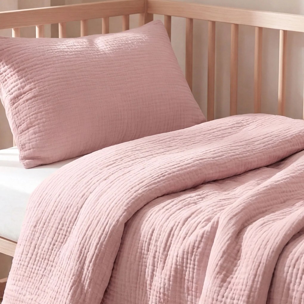 Celoroční mušelínové povlečení do postýlky Soft pink - GOTS Velikost: 95 x 130 + 45 x 65