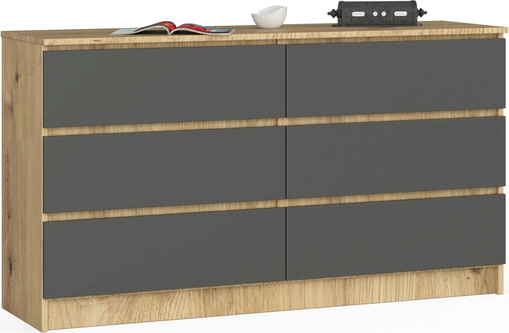 Komoda K140 6SZ dub artisan/grafitová šedá