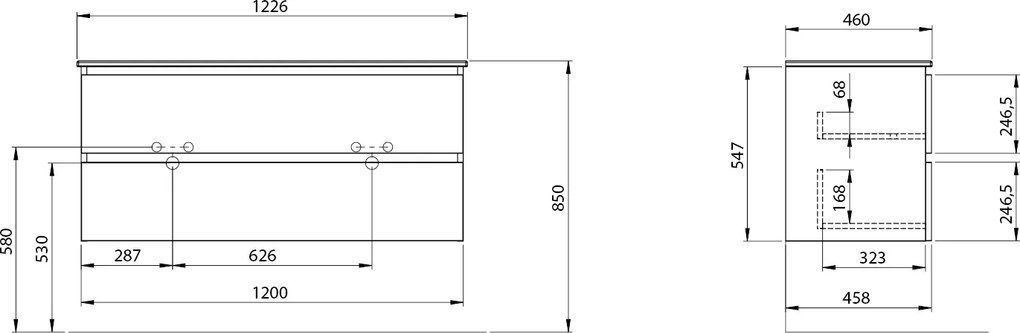 Sapho Sapho, EZARA dvouumyvadlová skříňka 120x55x46cm, dub cuneo, EZ121-2525