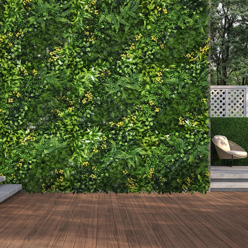 Outsunny umělá rostlinná stěna 12 kusů UV ochrana zástěna 50x50 cm vícelistý design pro zahradu balkon terasu