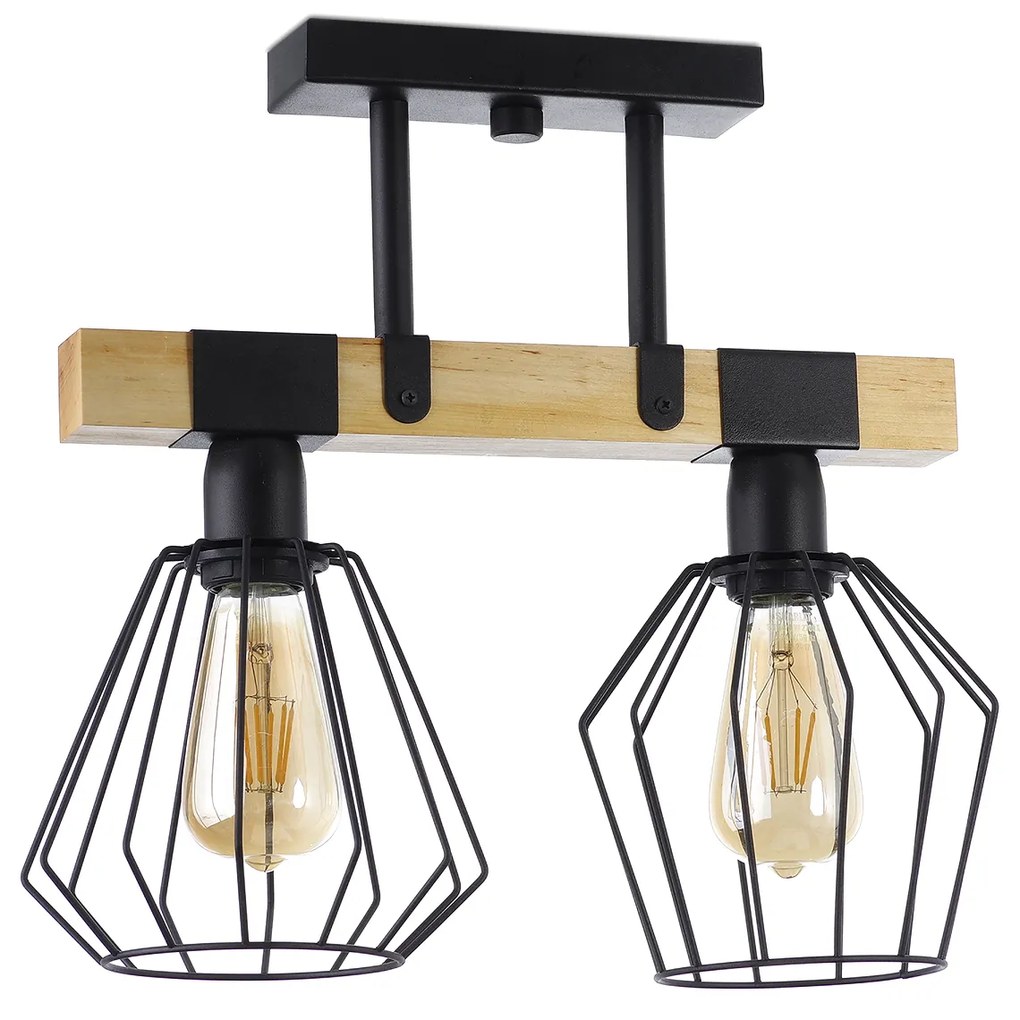 Light for home - Lustr přisazený ke stropu na tyči 15609 "CAMEROON", 2x60W, E27, černá, přírodní olše