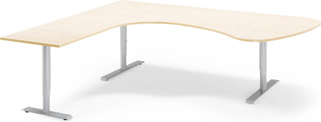 AJ Produkty Rohový stůl Adeptus, levý, 2200x2000 mm, dýha bříza, stříbrná