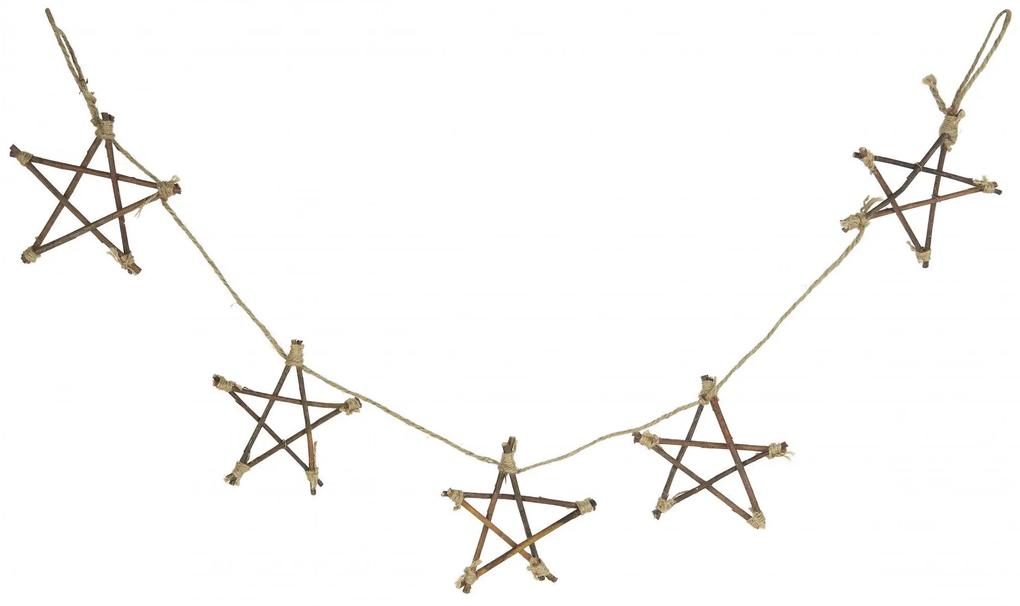IB LAURSEN Girlanda s dřevěnými hvězdičkami Stars, hnědá barva, přírodní barva, dřevo