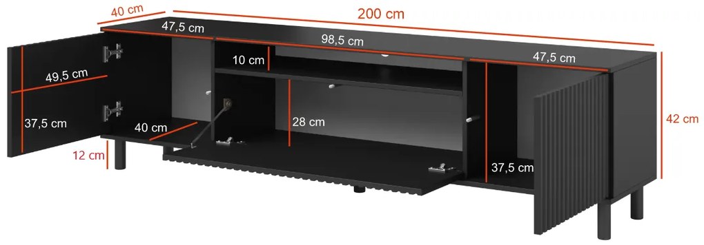 Eka Televizní skříňka GANA na kovových zlatých nožkách 200 cm, Bílá