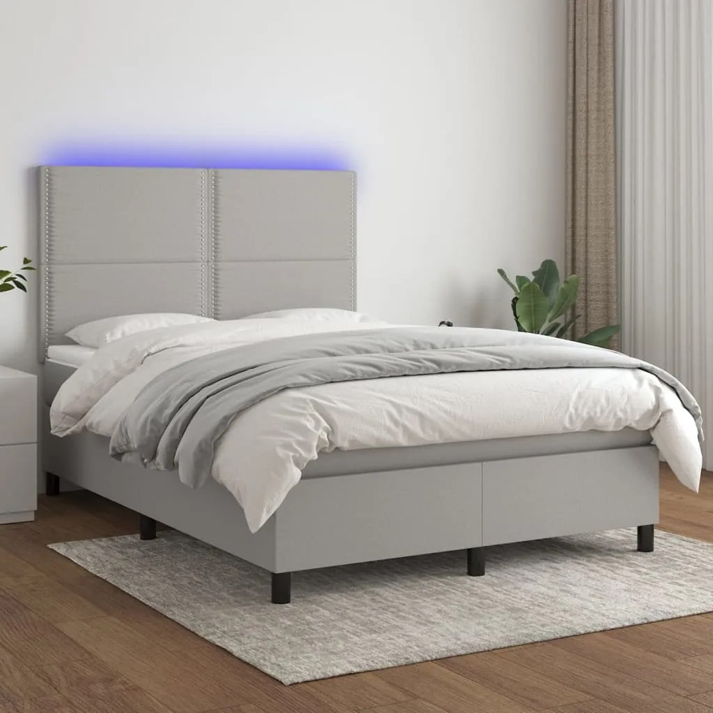 Box spring postel s matrací a LED světle šedá 140x200 cm textil 3134797