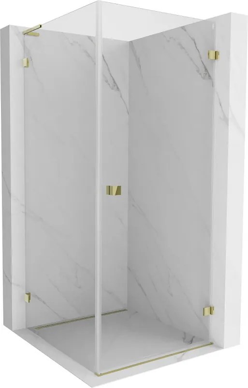 Mexen Lunar-B L výklopný sprchový kout pravý 80 x 80 cm, čiré sklo, zlatá lesklá, 832L-080-080-50-00-P