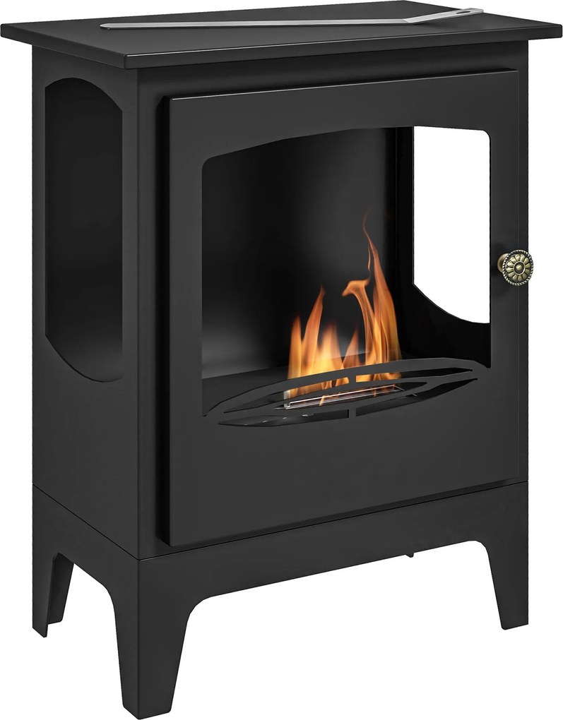 HOMCOM Ethanolová Krb 7000BTU Bioethanolový Krb se Nerezovou Cisternou 1,2 l, Doba Hoření 3 H pro Interiéry 20-25 m² 39x26x54 cm Černý | Aosom