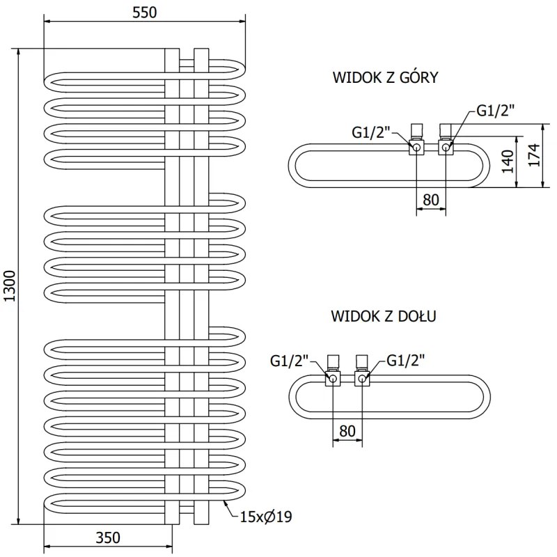 Mexen Ops koupelnový radiátor 1300 x 550 mm, 694 W, Bílá - W122-1000-550-00-20