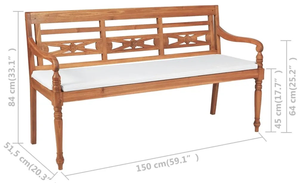 vidaXL Marketos Zahradní lavice Batavia s poduškou 150 cm teak