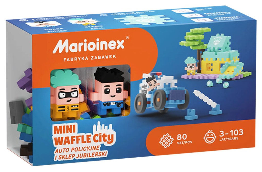 Marioinex MINI WAFFLE Policejní auto a zlatnictví 80ks