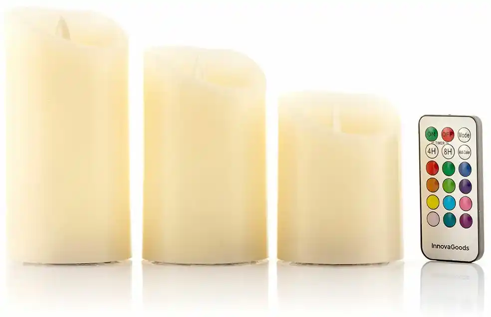 Barevné LED svíčky s dálkovým ovládáním Lendles InnovaGoods 3 ks | BIANO