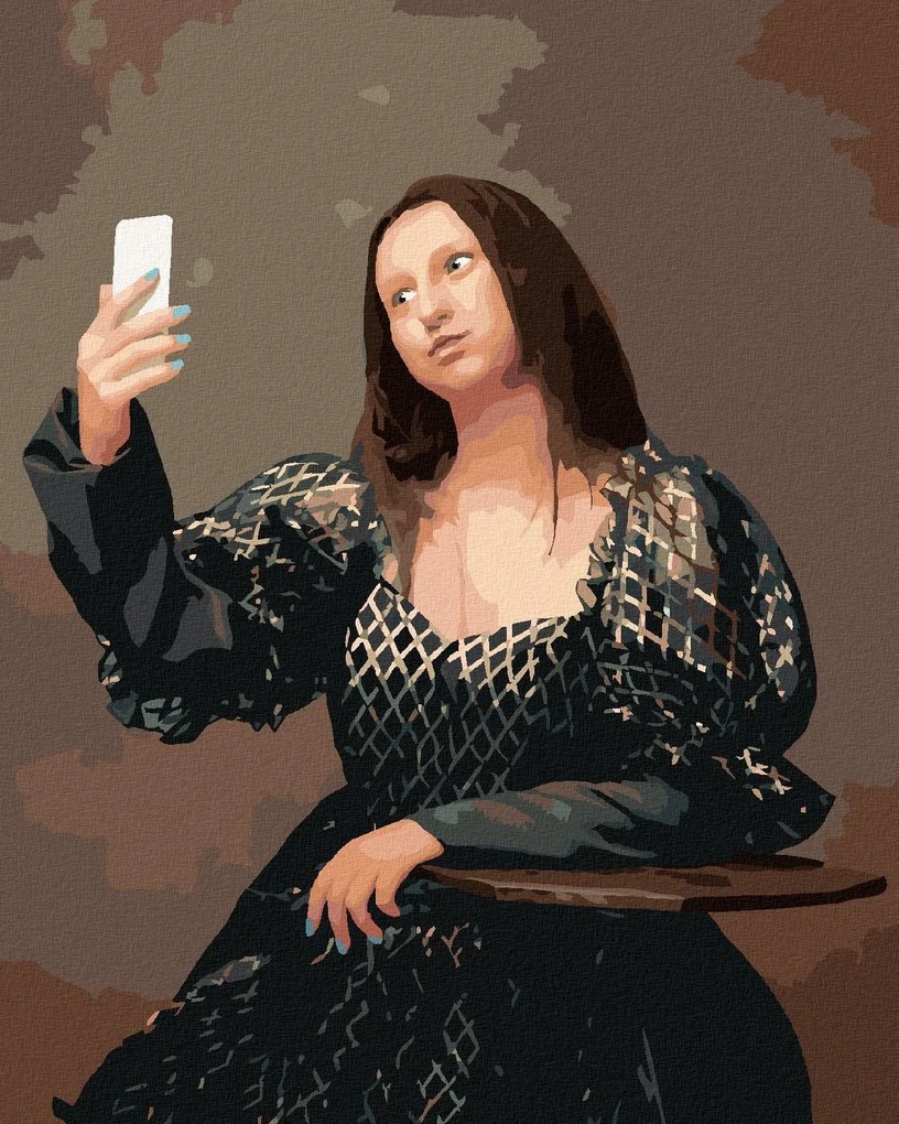 zuty malování podle čísel - mona lisa selfie, 80x100 cm, bez rámu a bez vypnutí plátna