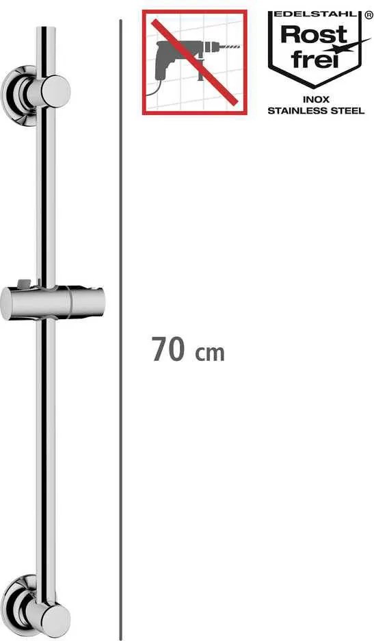 Sprchová tyč z nerezové oceli, montáž bez vrtání, 70 cm, WENKO