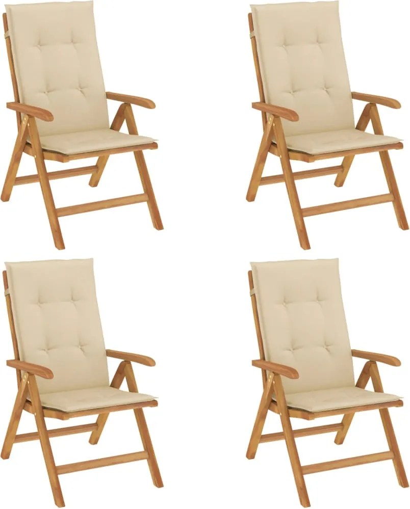 Skládací polohovací křesla s polštáři 4 ks, masivní teak 3196466