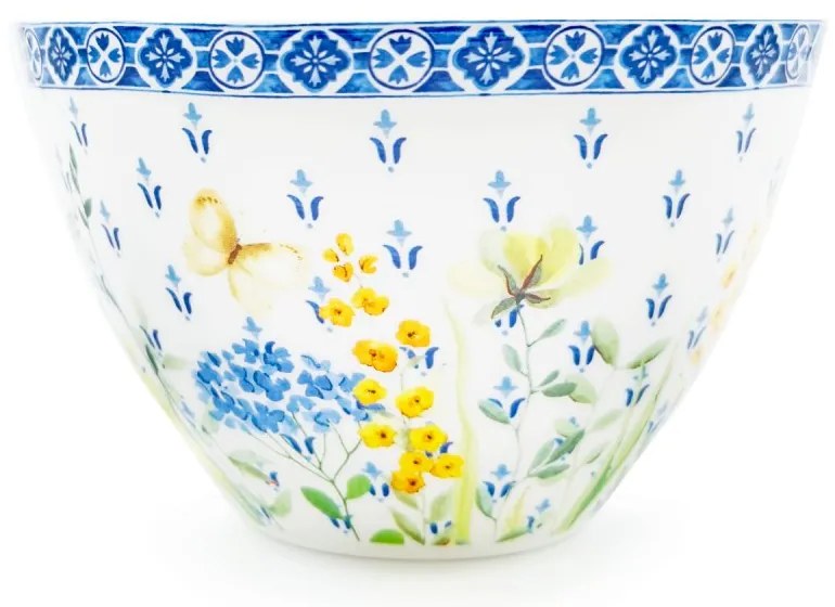 Porcelánová miska Nordic Blue Meadow, 600 ml – s motivem květin a motýlka