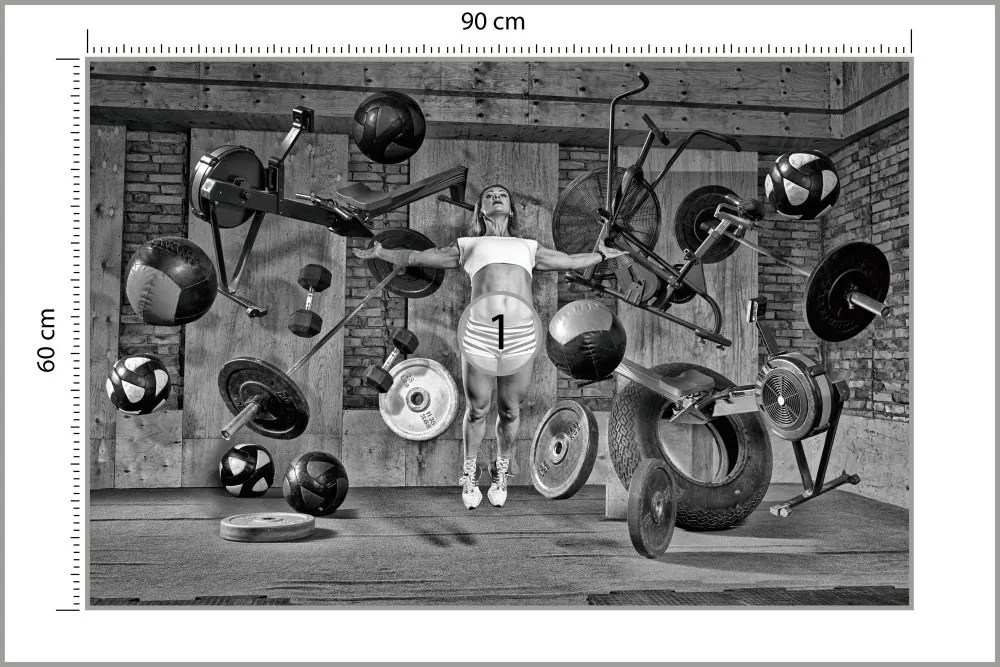 Fototapeta Žena Plovoucí Mezi Sportovním Vybavením Strukturální vinyl 152.5x104