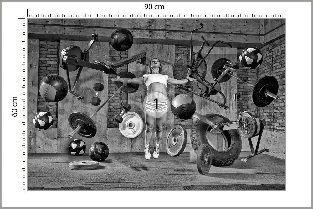 Fototapeta Žena Plovoucí Mezi Sportovním Vybavením Strukturální vinyl 416x254