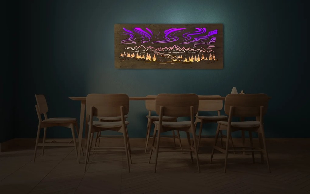 Li-Go "Polární záře" světelný RGBW obraz 230V 120x50cm provedení povrchu: ořech