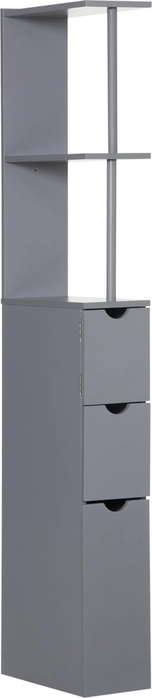 HOMCOM Moderní sloupcový koupelnový kabinet s 2 policemi, 2 zásuvkami a 1 bezpečnostním dvířkami 15x33x136,5 cm Šedý | Aosom