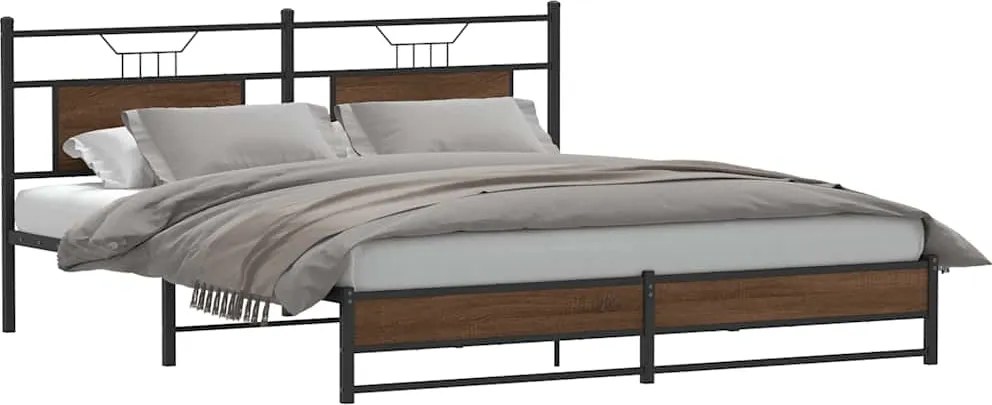 Kovový rám postele bez matrace hnědý dub 183 x 213 cm 3325132