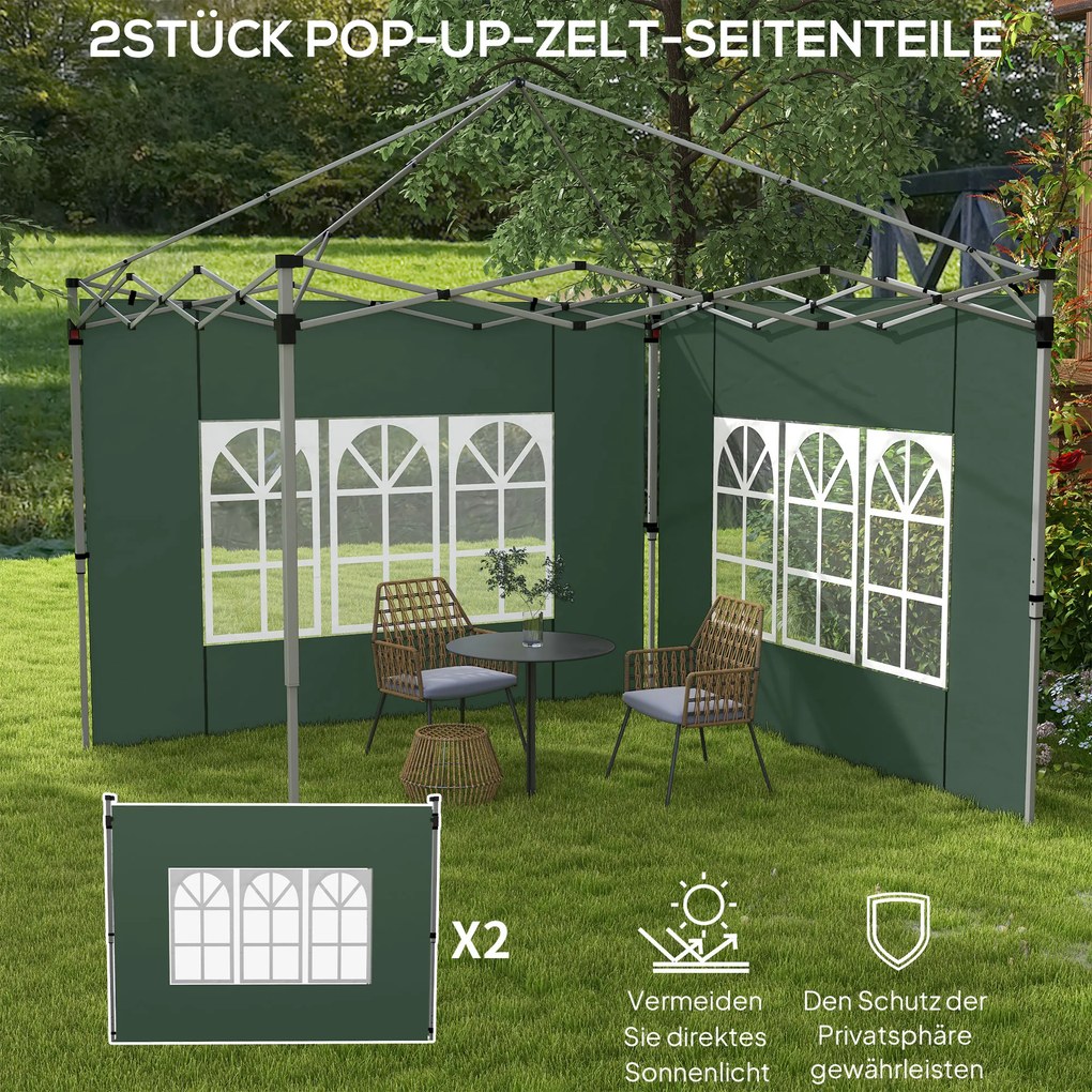 Outsunny sada 2 bočních panelů pro altán 3x3/3x4 m, boční stěna s oknem, voděodolná zelená barva
