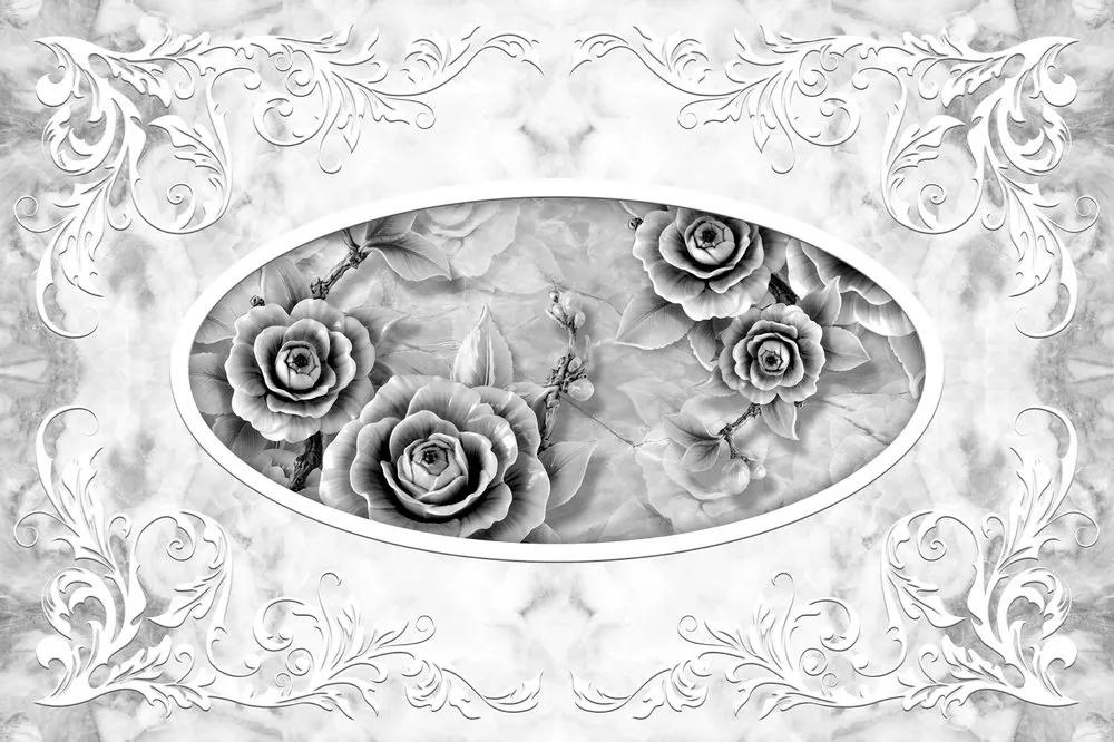 Samolepící tapeta černobílé kamenné růže - 375x250 cm