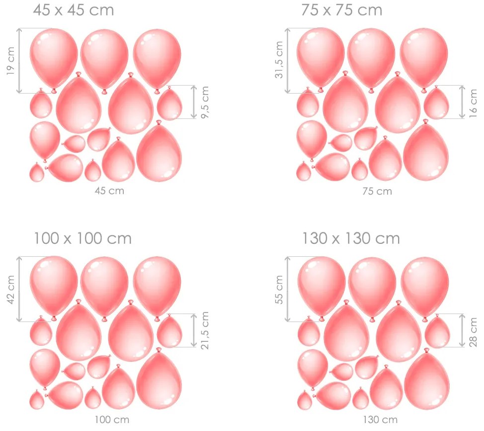 Červené nafukovací balónky samolepky na zeď arch 45 x 45 cm