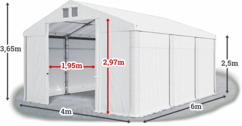 Garážový stan 4x6x2,5m střecha PVC 560g/m2 boky PVC 500g/m2 konstrukce ZIMA Zelená Bílá Červené