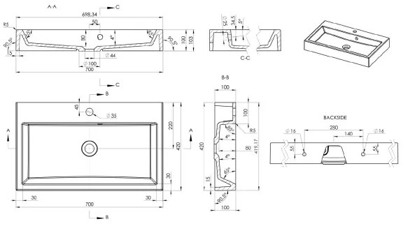 Sapho - Umyvadlo na desku ORINOKO 70x42 cm mramor/bílá