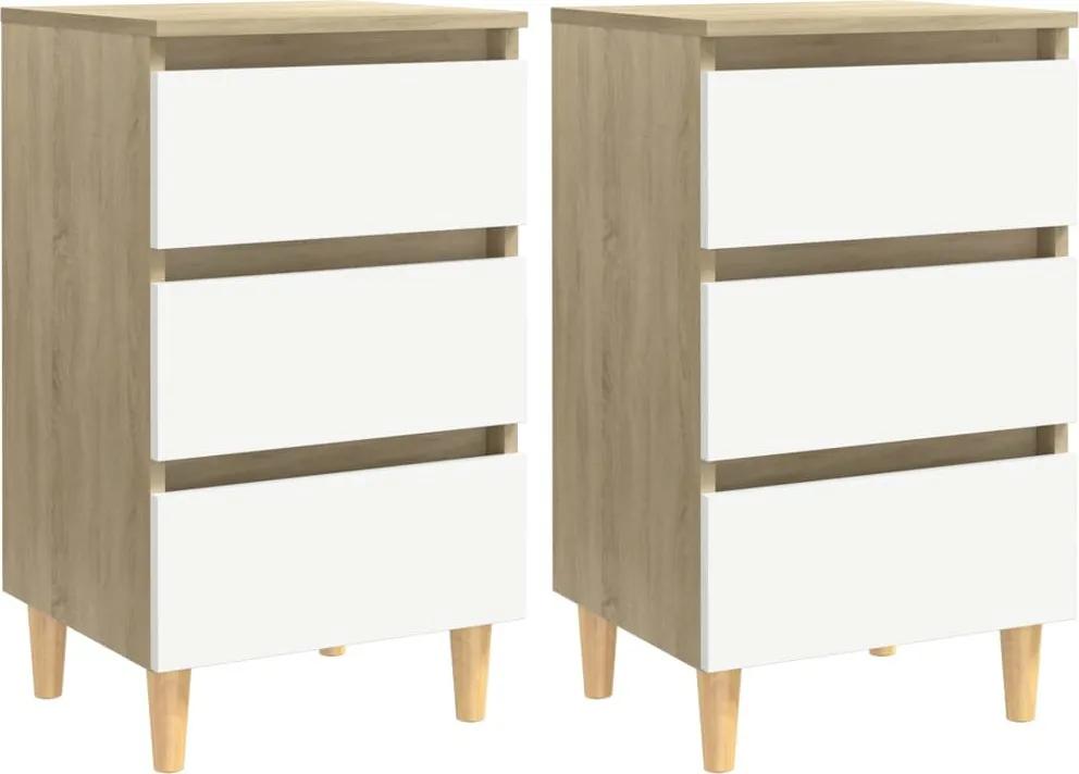 vidaXL Noční stolky s dřevěnými nohami 2 ks 40 x 35 x 69 cm [805888] Barva: Bílá
