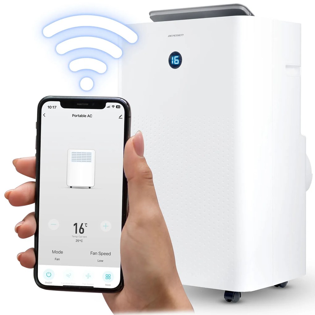Přenosná klimatizace 14000 BTU s odvlhčovačem a topením WiFi 37l za 24 hodin Berdsen BD-583
