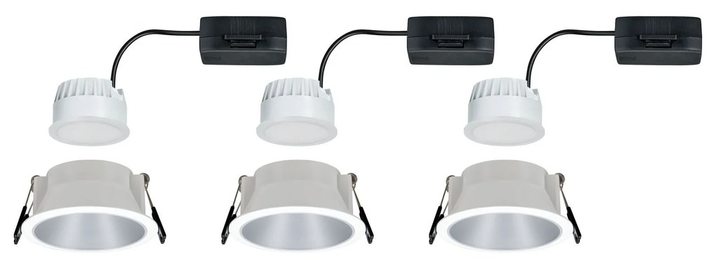 Paulmann 93410 LED Cole, set bodovek v bílo-stříbrné úpravě, 3x6,5W LED 2700K tříkrokové stmívání, prům. 8,8cm, IP44