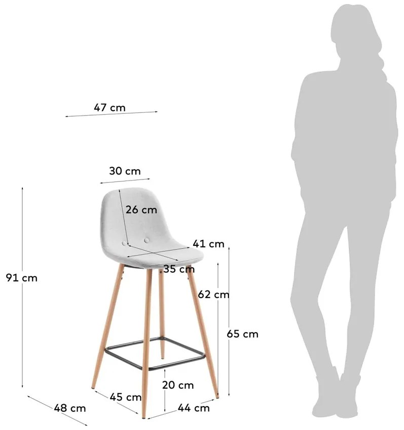 Světle šedá látková barová židle Kave Home Nolite 65 cm
