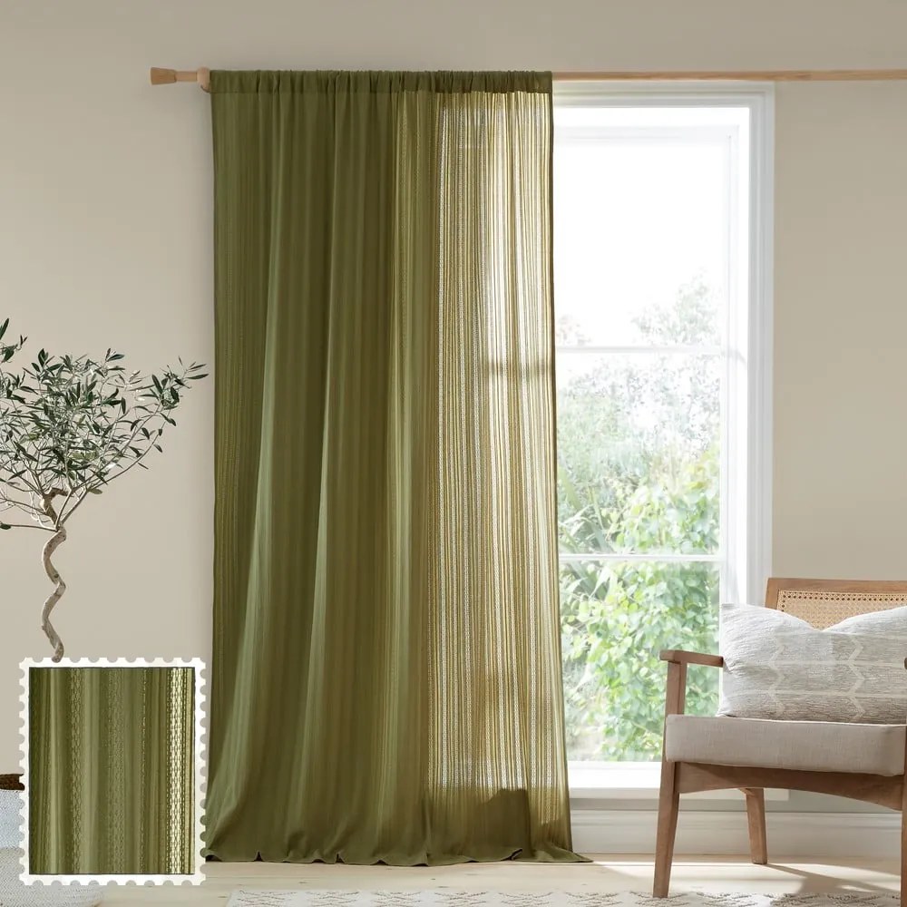 Khaki záclona 140x183 cm Zofia Broderie Anglaise – Pineapple Elephant