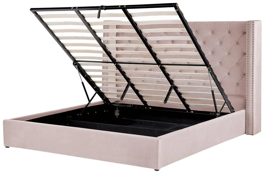 Manželská postel 180 cm Lubbka (růžová) (s roštem) (s úl. prostorem). 1081070