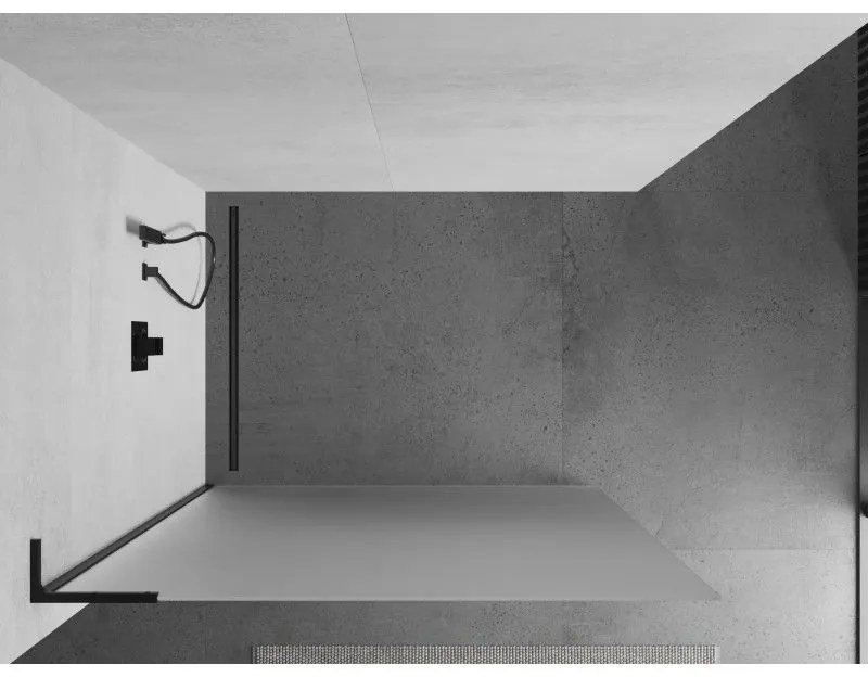Mexen Kioto L, sprchová zástěna Walk-In 90 x 200 cm, 8mm sklo námraza, černý profil, 800-090-103-70-30