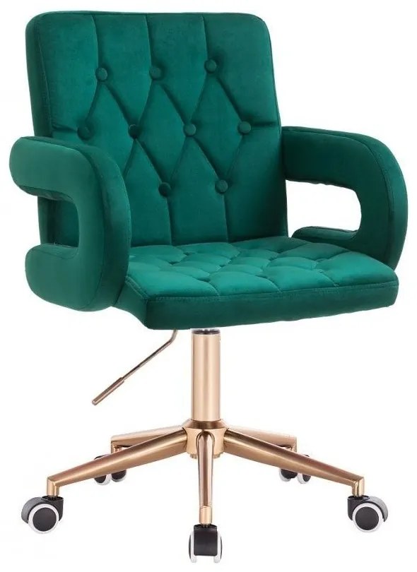 LuxuryForm DESIGN Otočná židle BOSTON VELUR na zlaté podstavě s kolečky - zelená
