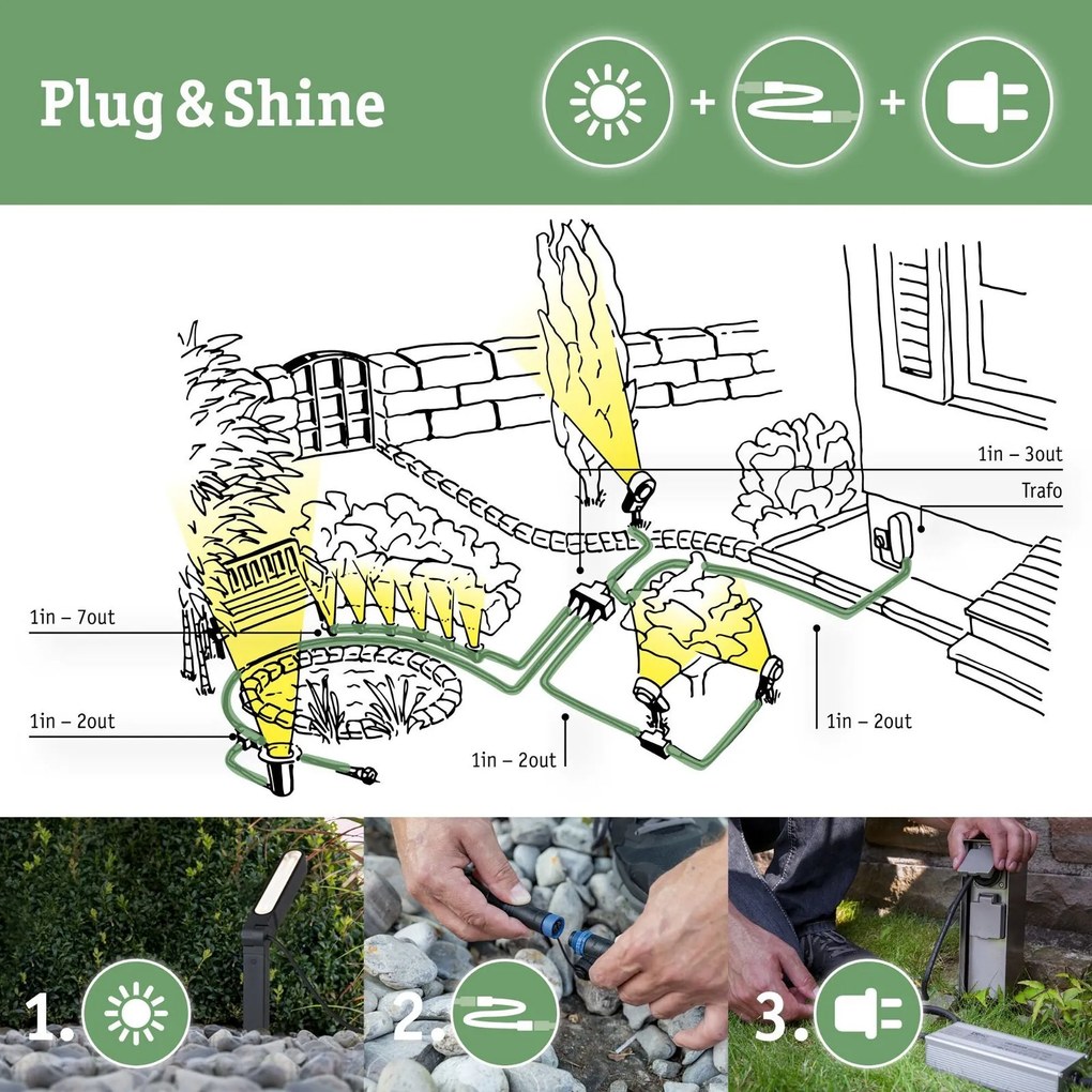 P 94588 Plug & Shine LED zemní svítidlo Smart Home Zigbee zlaté světlo spot neláká hmyz IP65 CCT 4,6W černá/ocel - PAULMANN