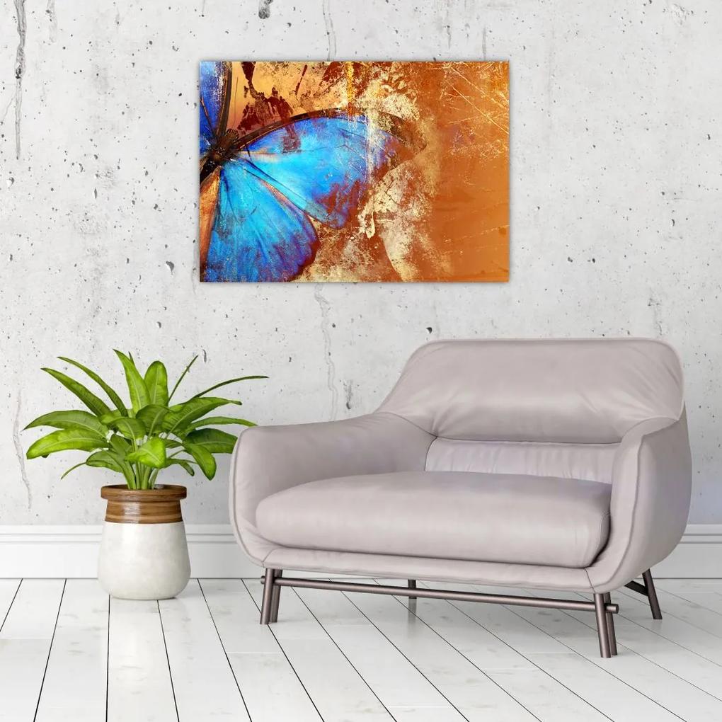 Skleněný obraz - Modrý motýl (70x50 cm)