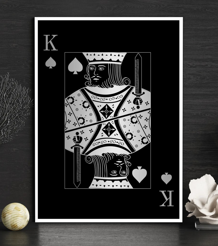 Pixada King of spades Silver - motivační obraz Velikost: B2 - 50x70 cm, Volba rámu: s bílým rámem