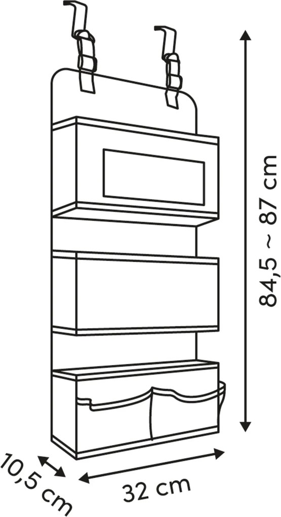 Závěsný organizér na dveře DRESSY+, tekstylny, 32 x 10,5 x 88 cm - béžový