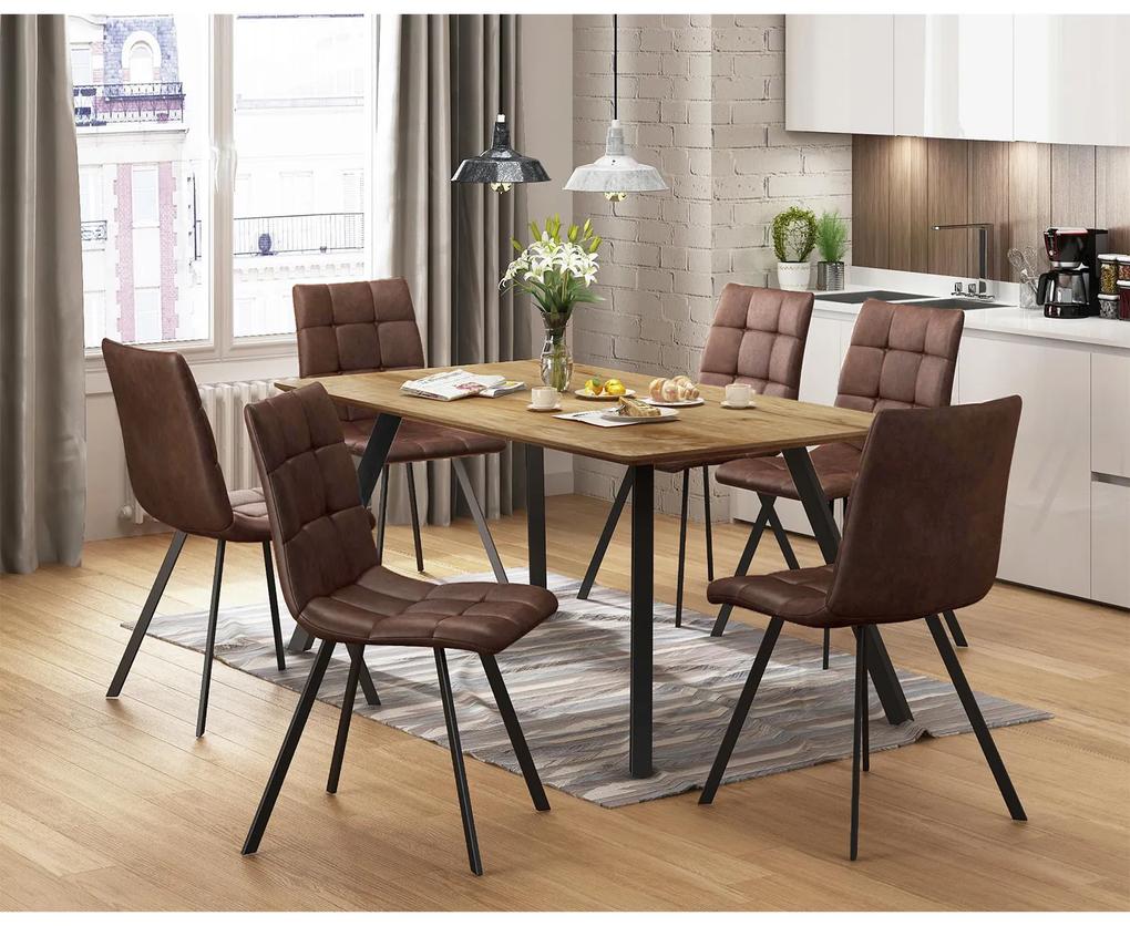 IDEA Jídelní stůl BERGEN dub + 6 židlí BERGEN hnědé mikrovlákno