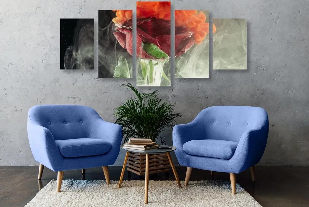 5-dílný obraz růže s abstraktními prvky - 100x50 cm