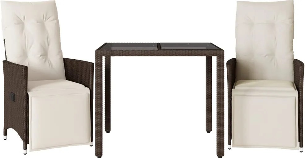 3dílný zahradní bistro set s poduškami hnědý polyratan 3276915