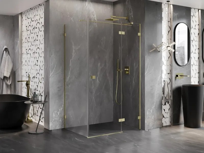 Mexen Lunar T, výklopný sprchový kout pravý 110 x 100 cm, 8mm čiré sklo, zlatý kartáčovaný - 834T-110-100-55-00-P