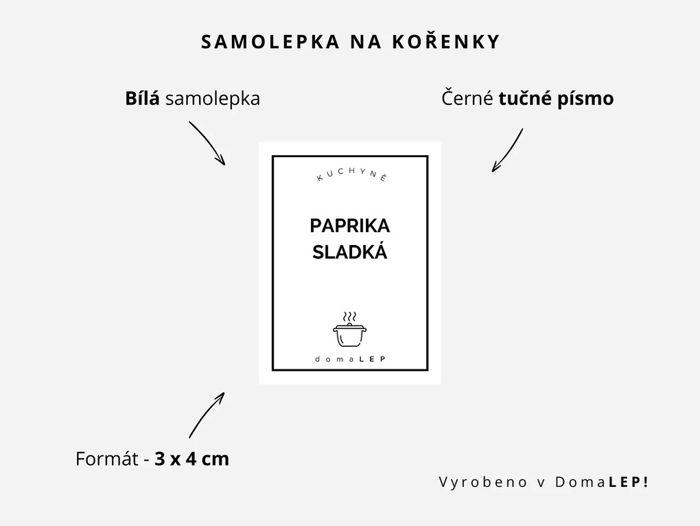 PAPRIKA SLADKÁ - Samolepka na kořenky 3 x 4 cm - DomaLEP varianta: BÍLÁ - tučné písmo