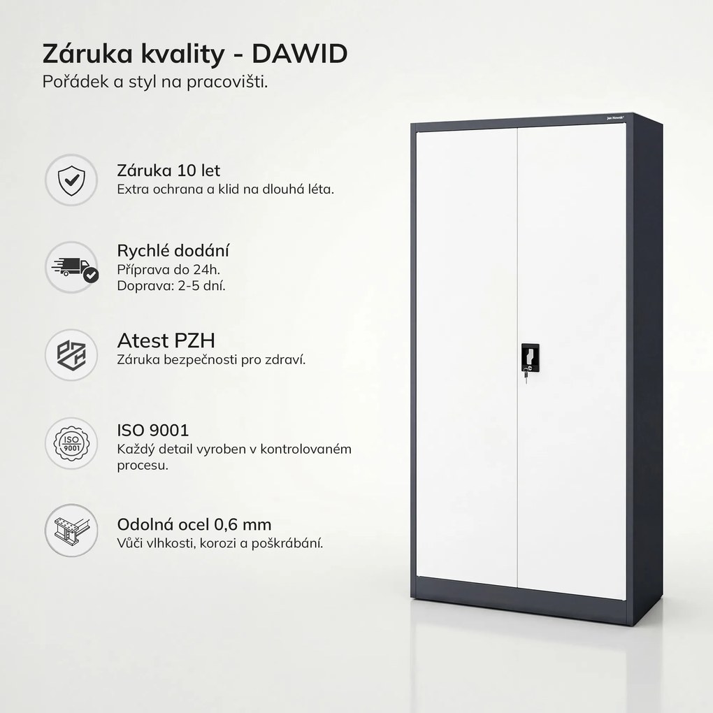 Uzamykatelná úklidová skříň antracitovo-bílá DAWID 900 x 1850 x 450 mm