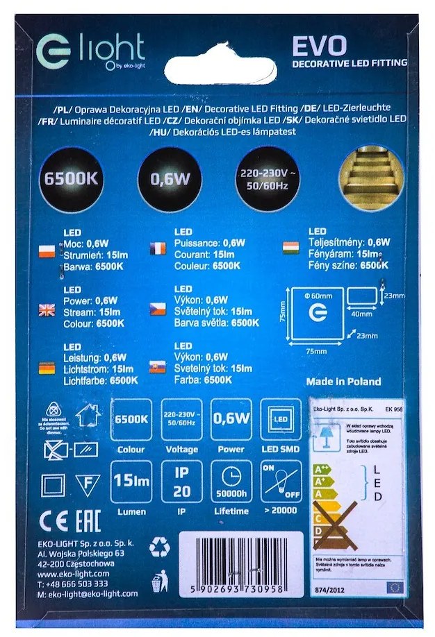 Schodišťové LED svítidlo Evo, 1x LED 0,6w, 6500k, s